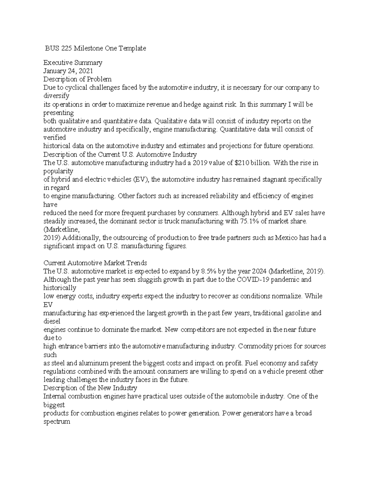 BUS 225 Milestone One Template - BUS 225 Milestone One Template ...