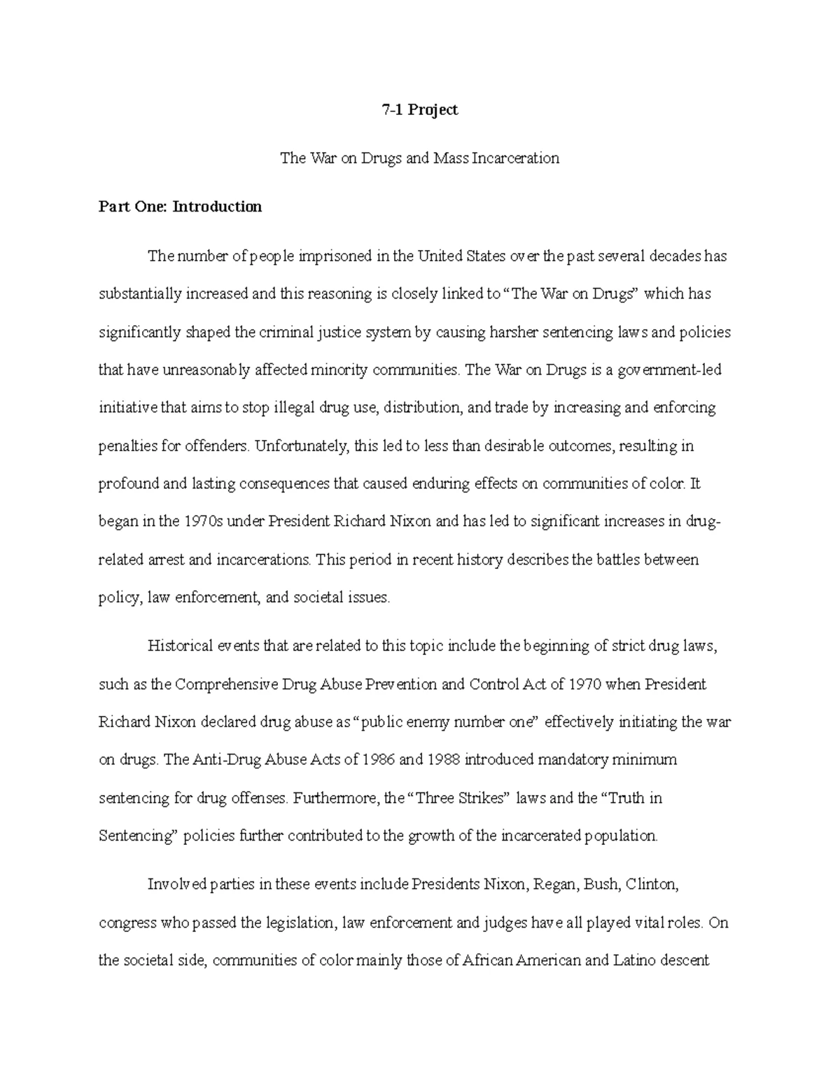 HIS 217 Project: The Impact of the War on Drugs on Minorities - Studocu