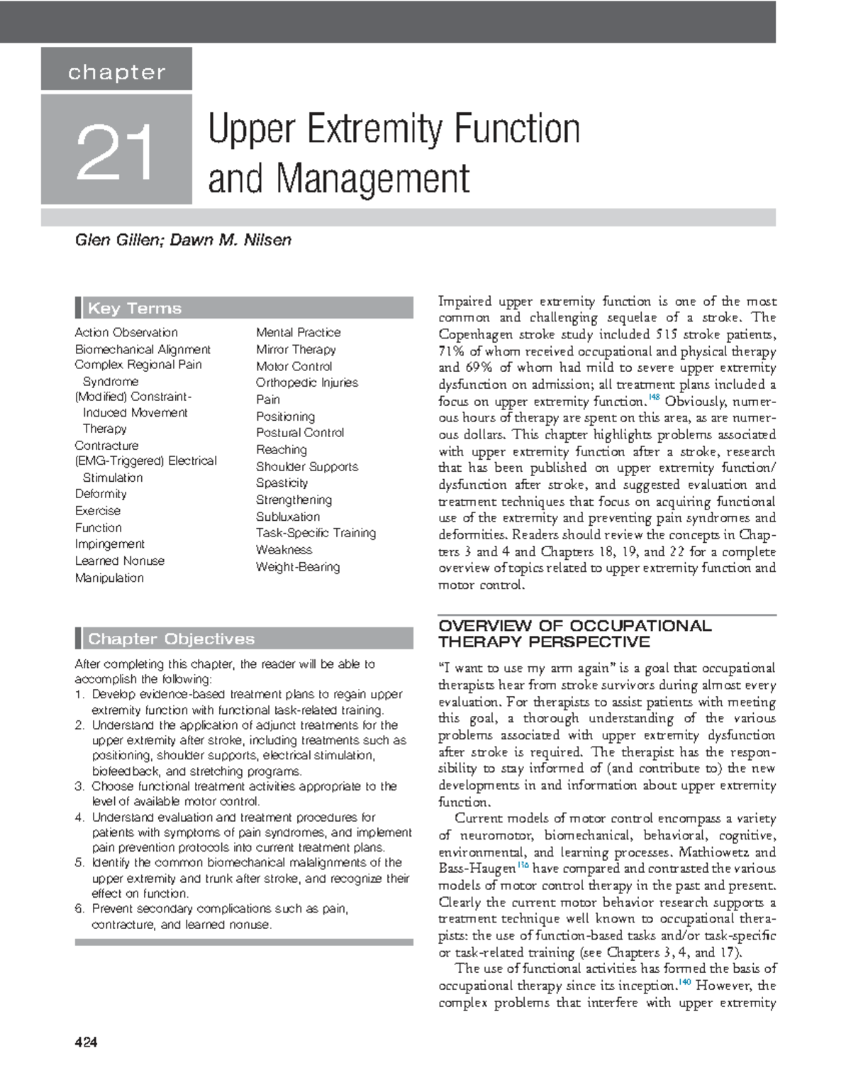 Chapter 21: Upper Extremity Function & Management (OT 101) - Key ...