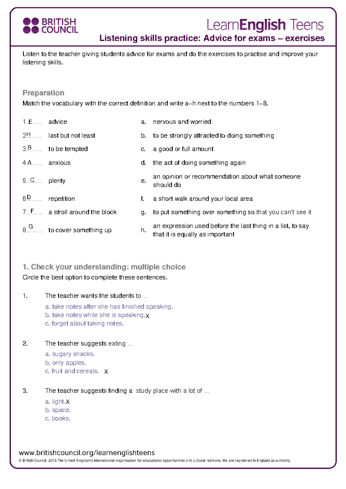 Listening Skills Practice: Exam Advice Exercises - Eng 2 - Studocu