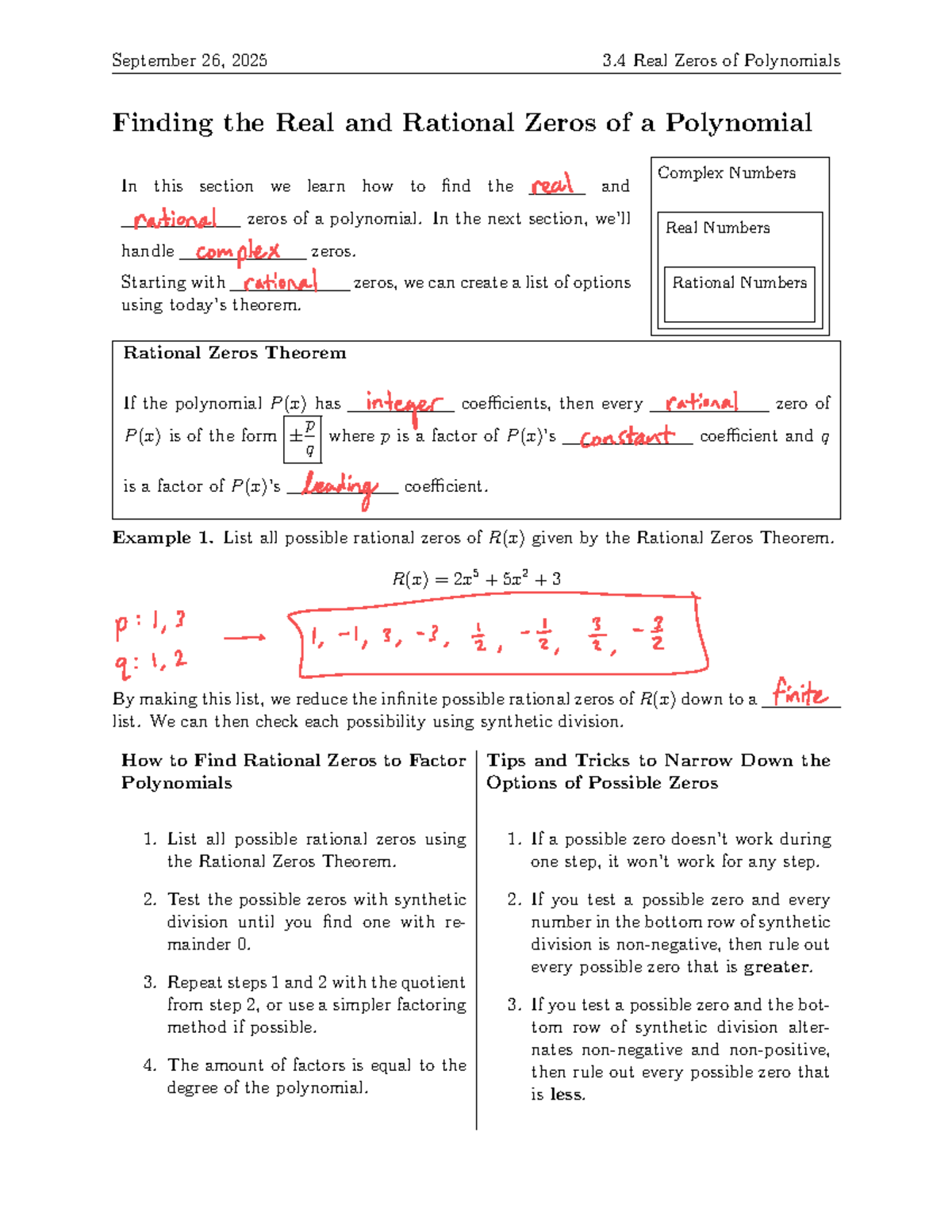 Finding Real and Rational Zeros of Polynomials: Methods & Examples (MATH 3.4) - Studocu