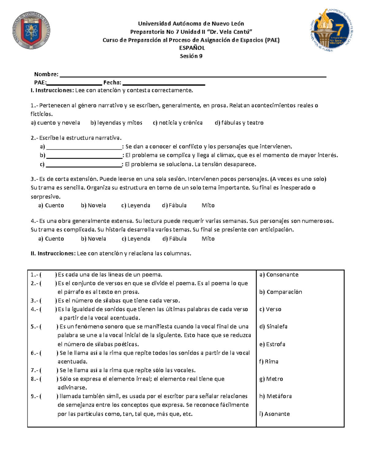 PAE Español Sesión 9: Estructura Narrativa y Elementos Poéticos - Studocu