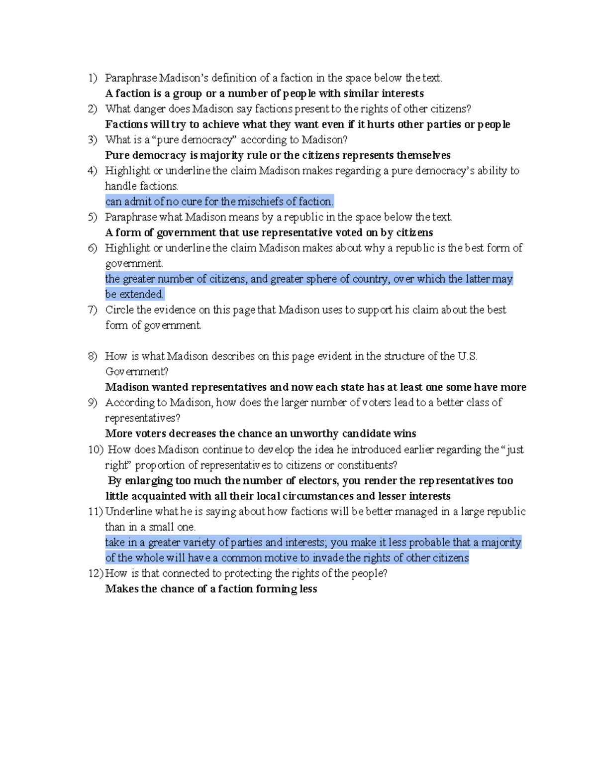 1.03 Federalist No. 10 Analysis: Understanding Factions and Government ...