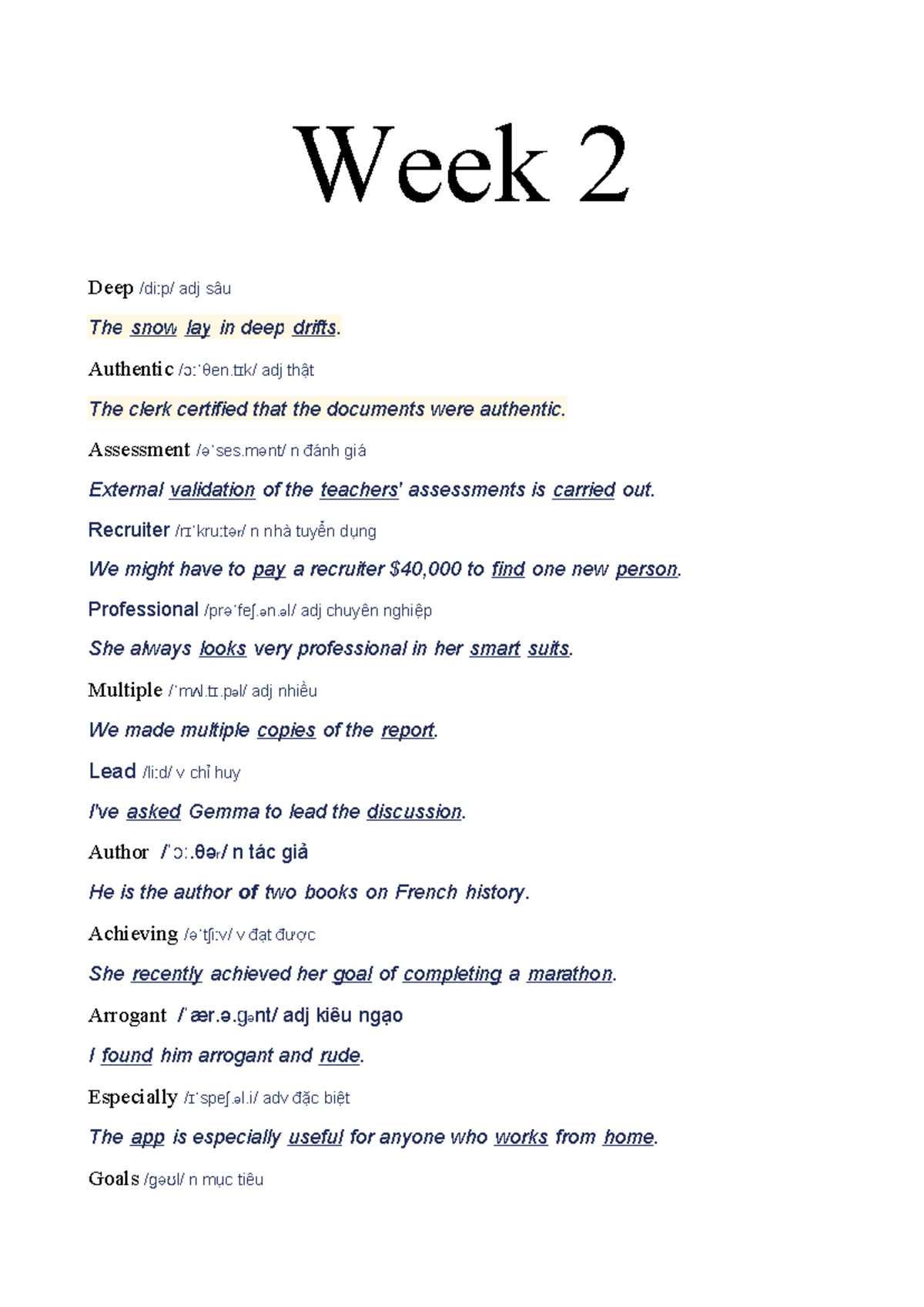 Week 2 - Vocabulary Assessment and Translation Notes for AVCNCNTP - Studocu