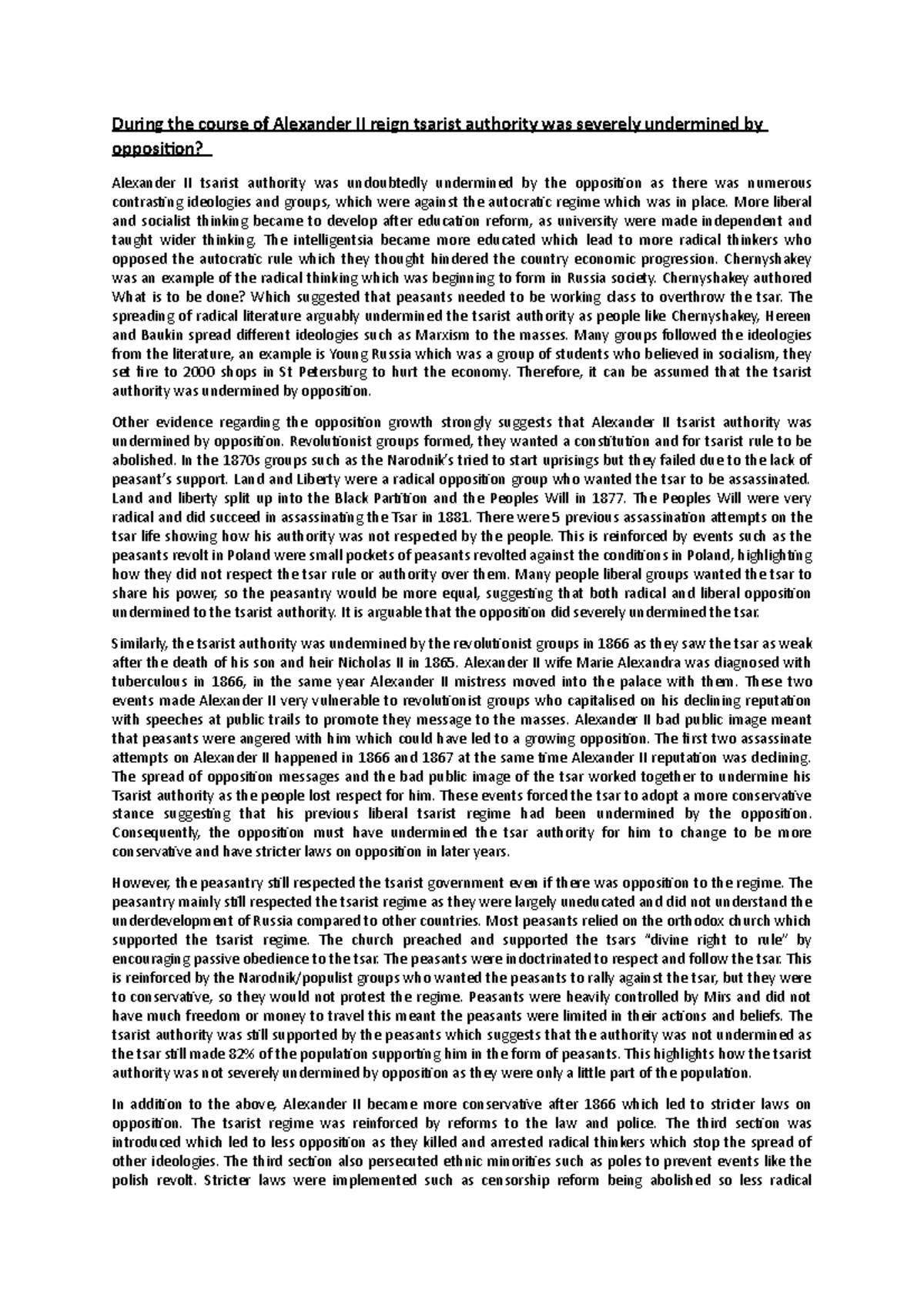 During the course of Alexander II reign tsarist authority was severely ...