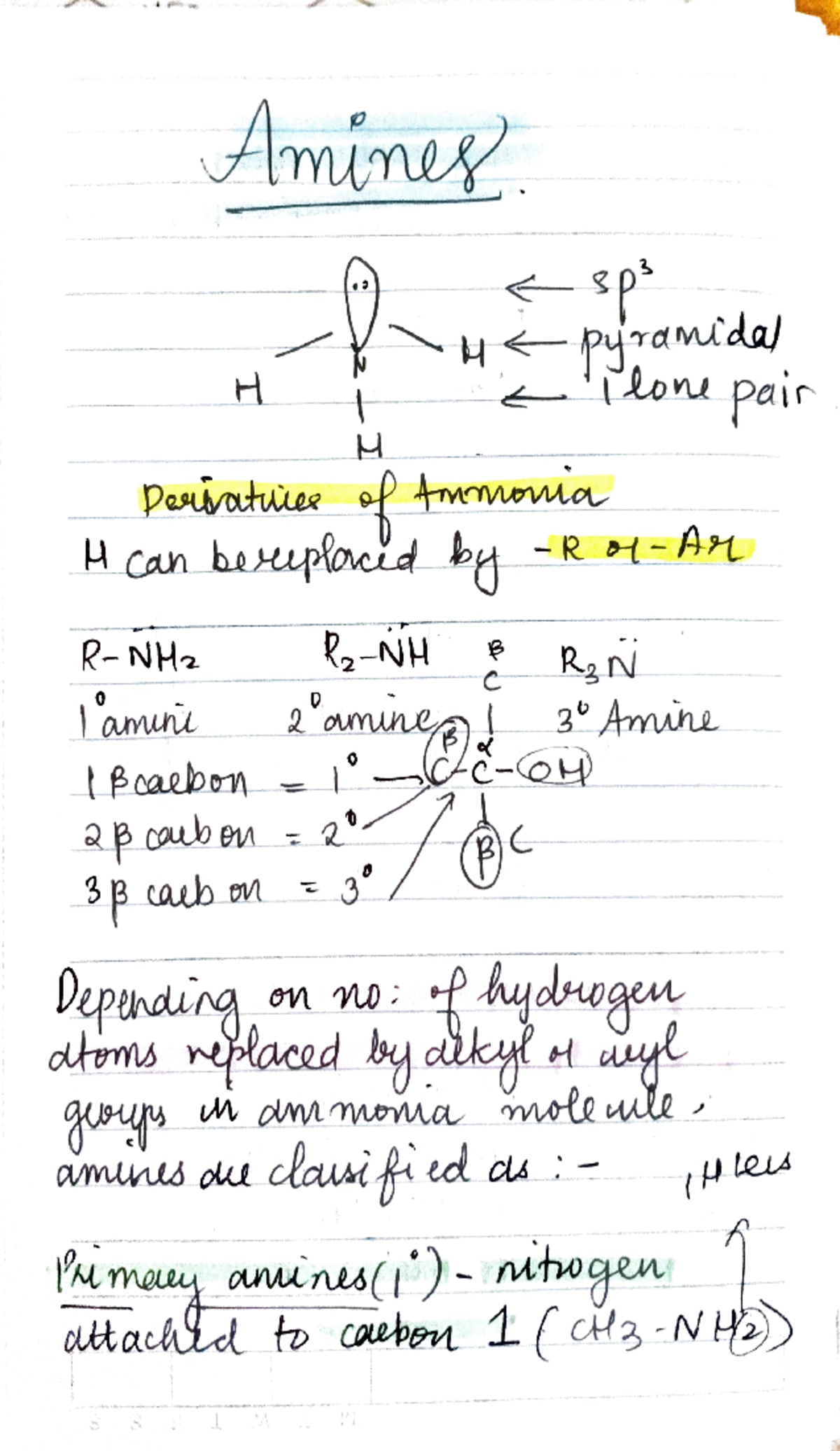 Class 12 - Amines Handwritten notes - Amuney R-NHe H Pousatuee of ...