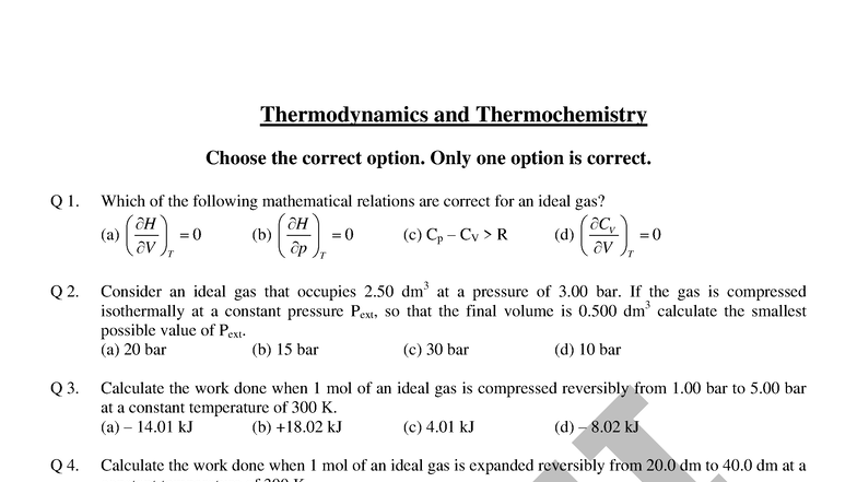 Thermodynamics & Thermochemistry Quiz - CHEM 08 - Studocu