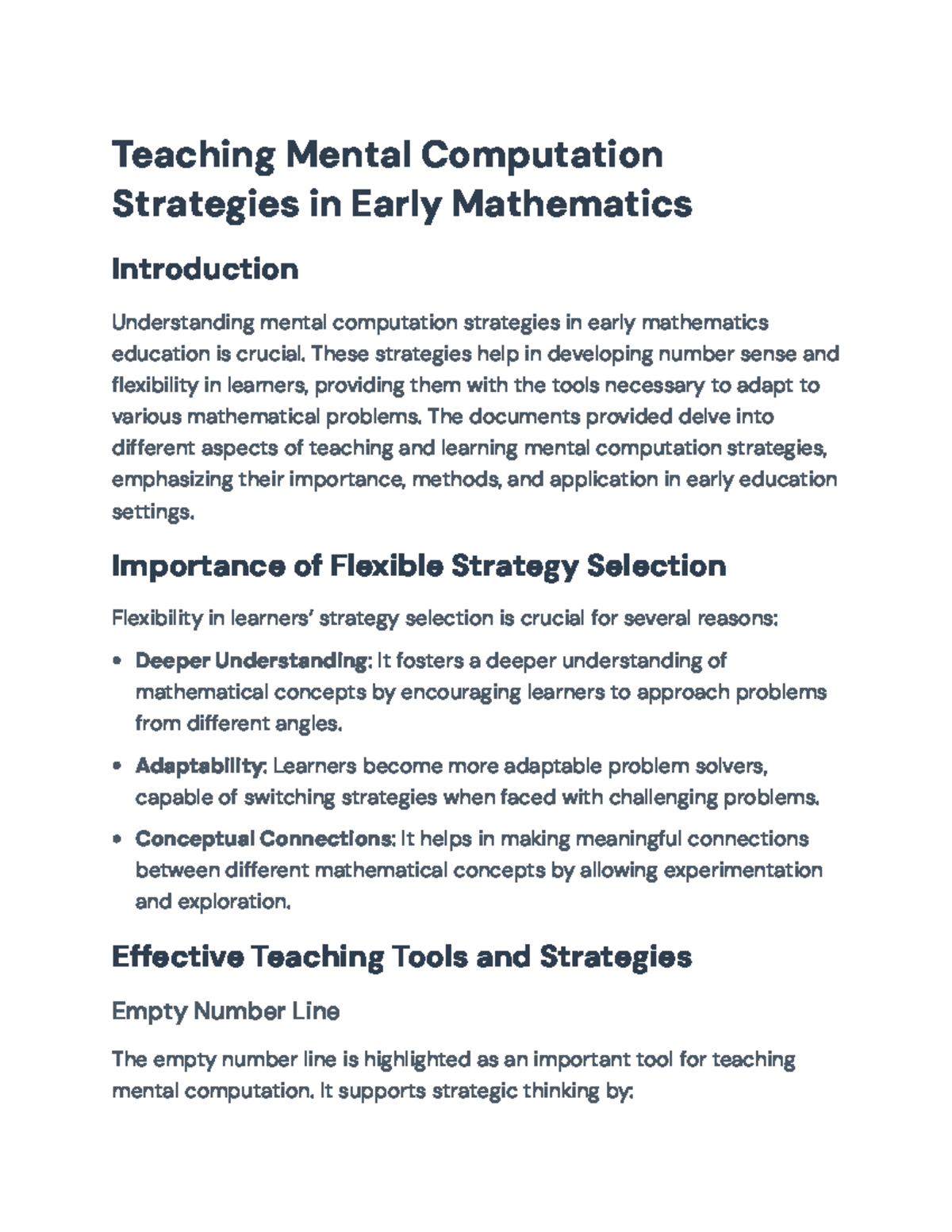 Teaching Mental Computation Strategies in Early Mathematics (EDU 101 ...