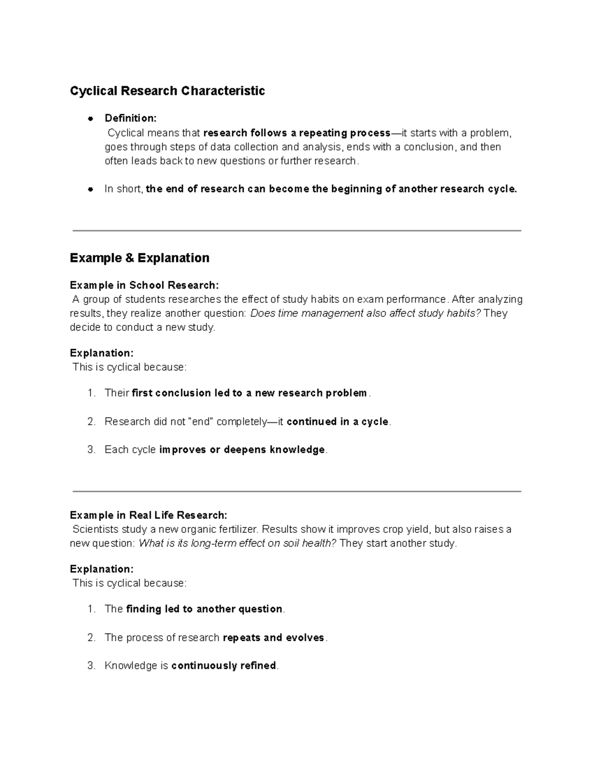 Cyclical Research Characteristics: Understanding the Process - Studocu