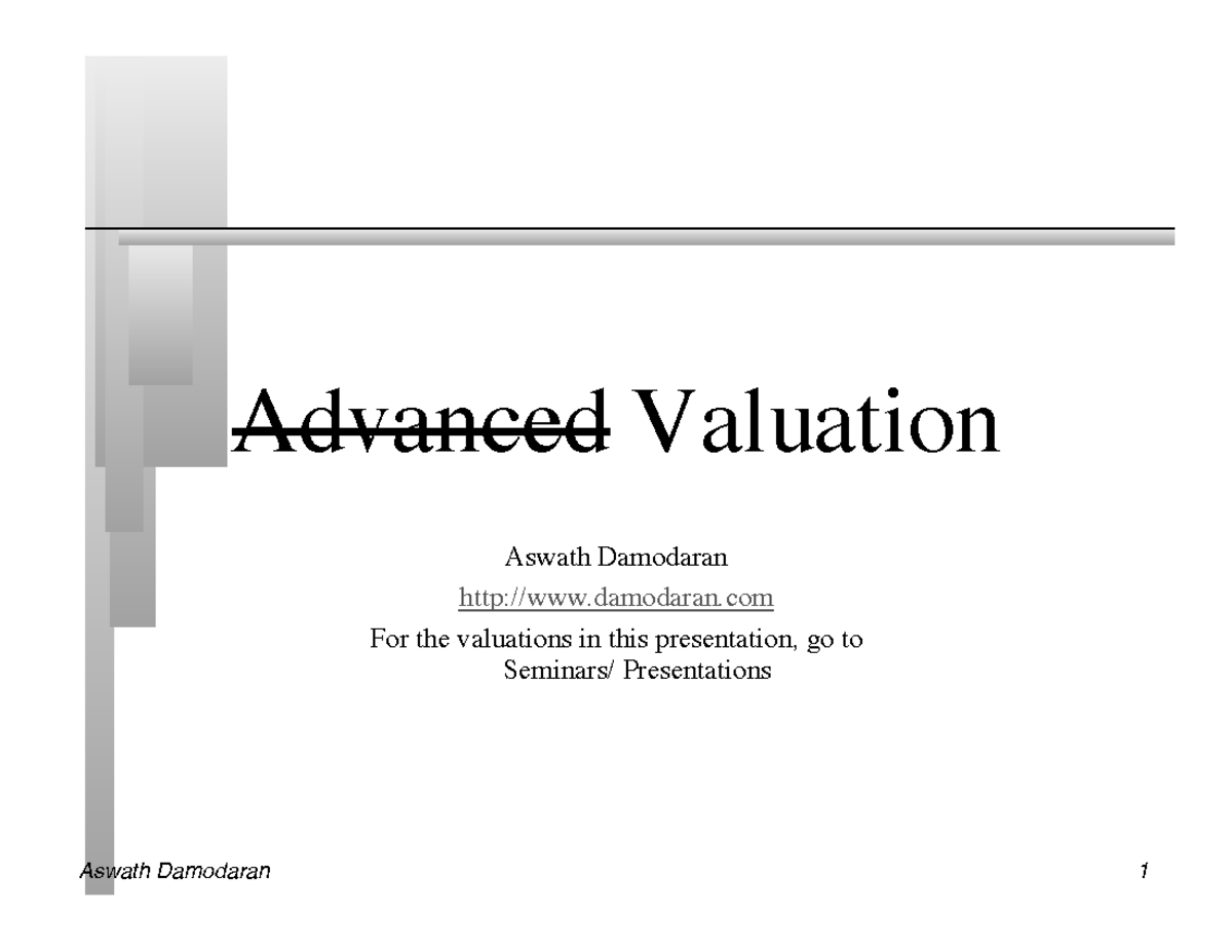 Advanced valuation techniques in finance (Val2day09) - Studocu