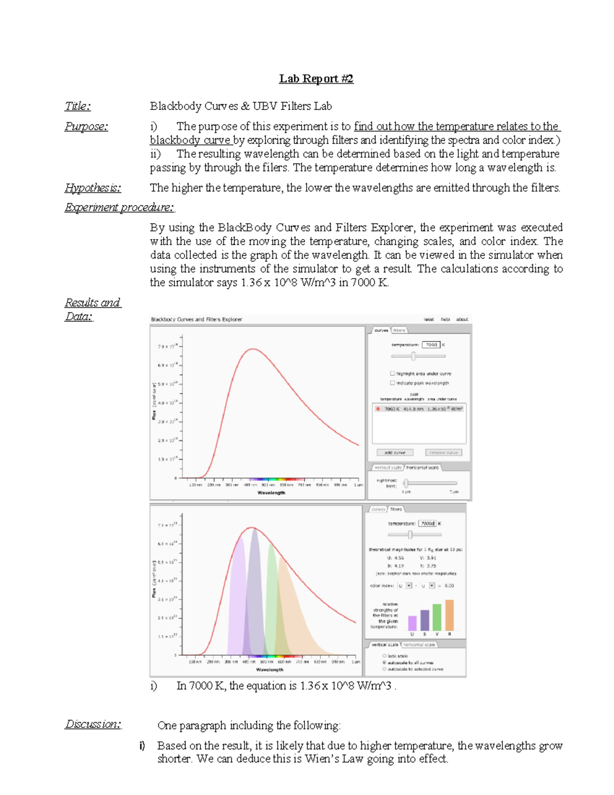 Lab2 - Blackbody Curves & UBV Filters Experiment Report - Studocu