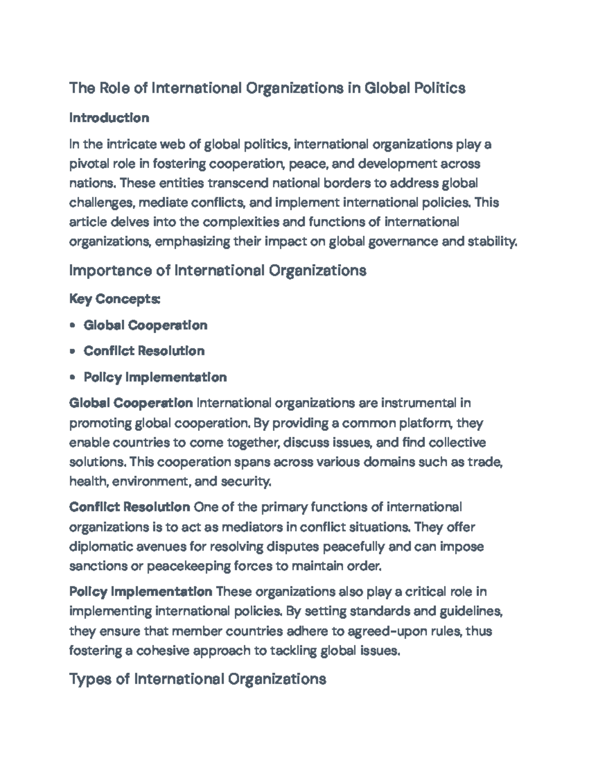 The Role of International Organizations in Global Politics: An Overview ...