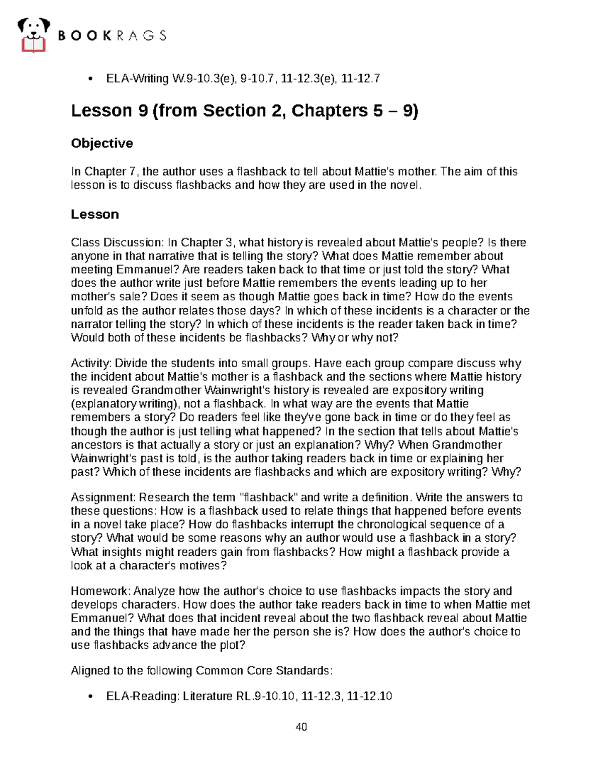Lesson 9: Analyzing Flashbacks in Chapters 5-9 of Yellow Crocus (Lit 40 ...
