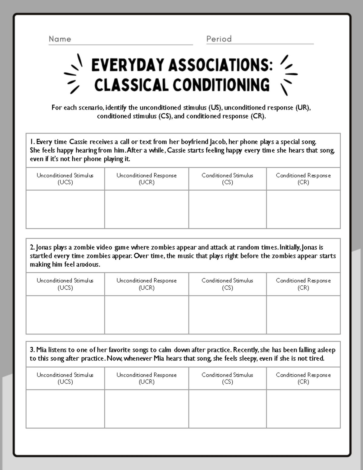 Classical Conditioning Worksheet Everyday Associations Classical