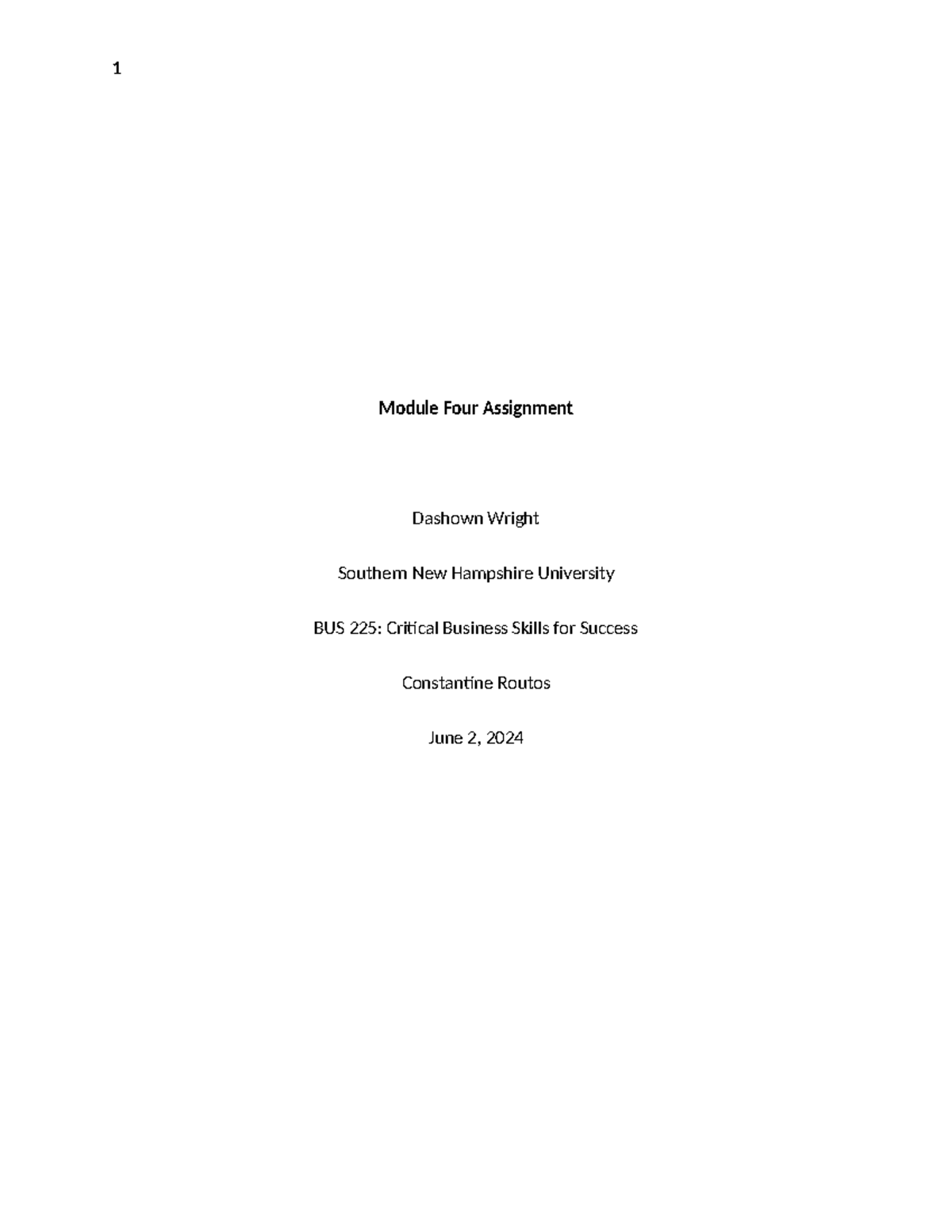 Bus225 Module Four Assignment Module Four Assignment Dashown Wright