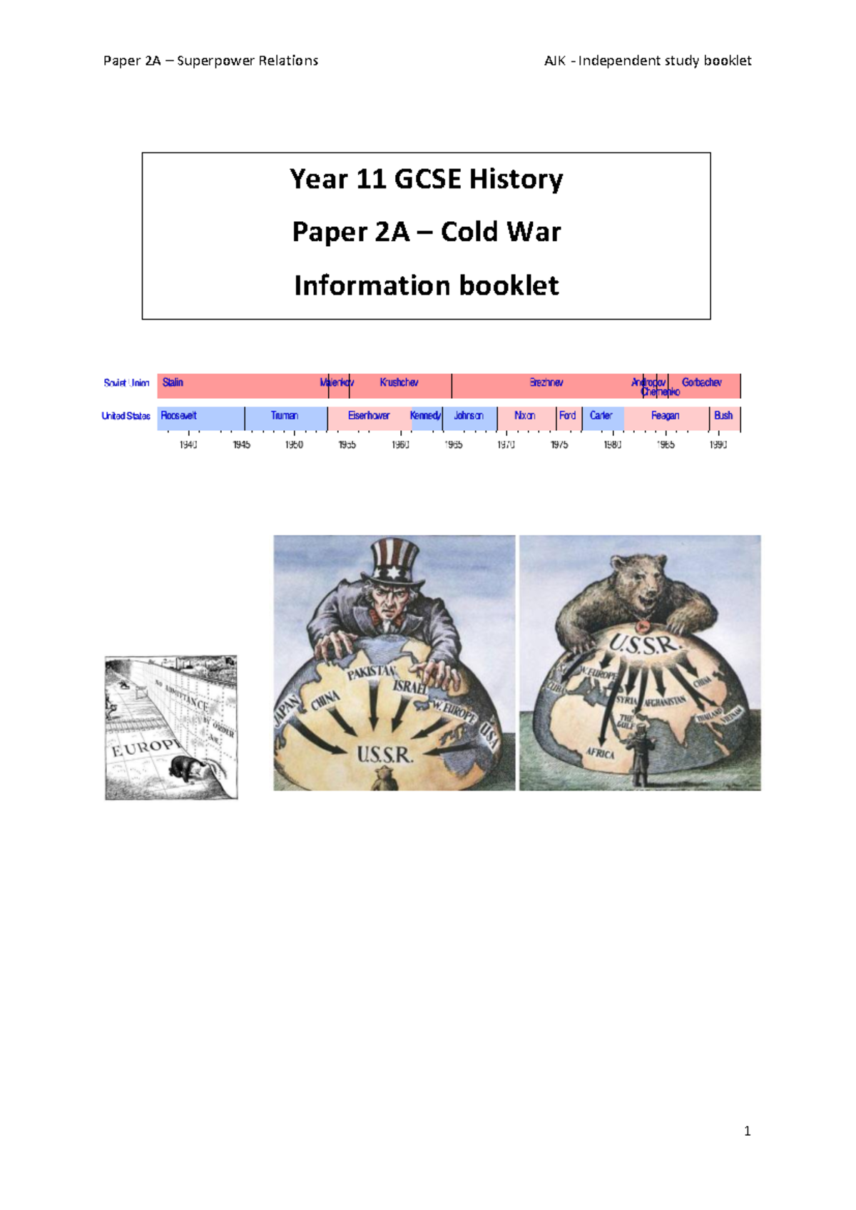 "Year 11 GCSE History Paper 2A: Cold War Revision Guide" - Studocu