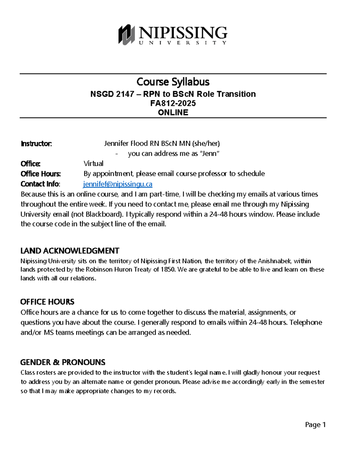 NSGD 2147: RPN to BScN Role Transition Course Syllabus - Fall 2023 ...