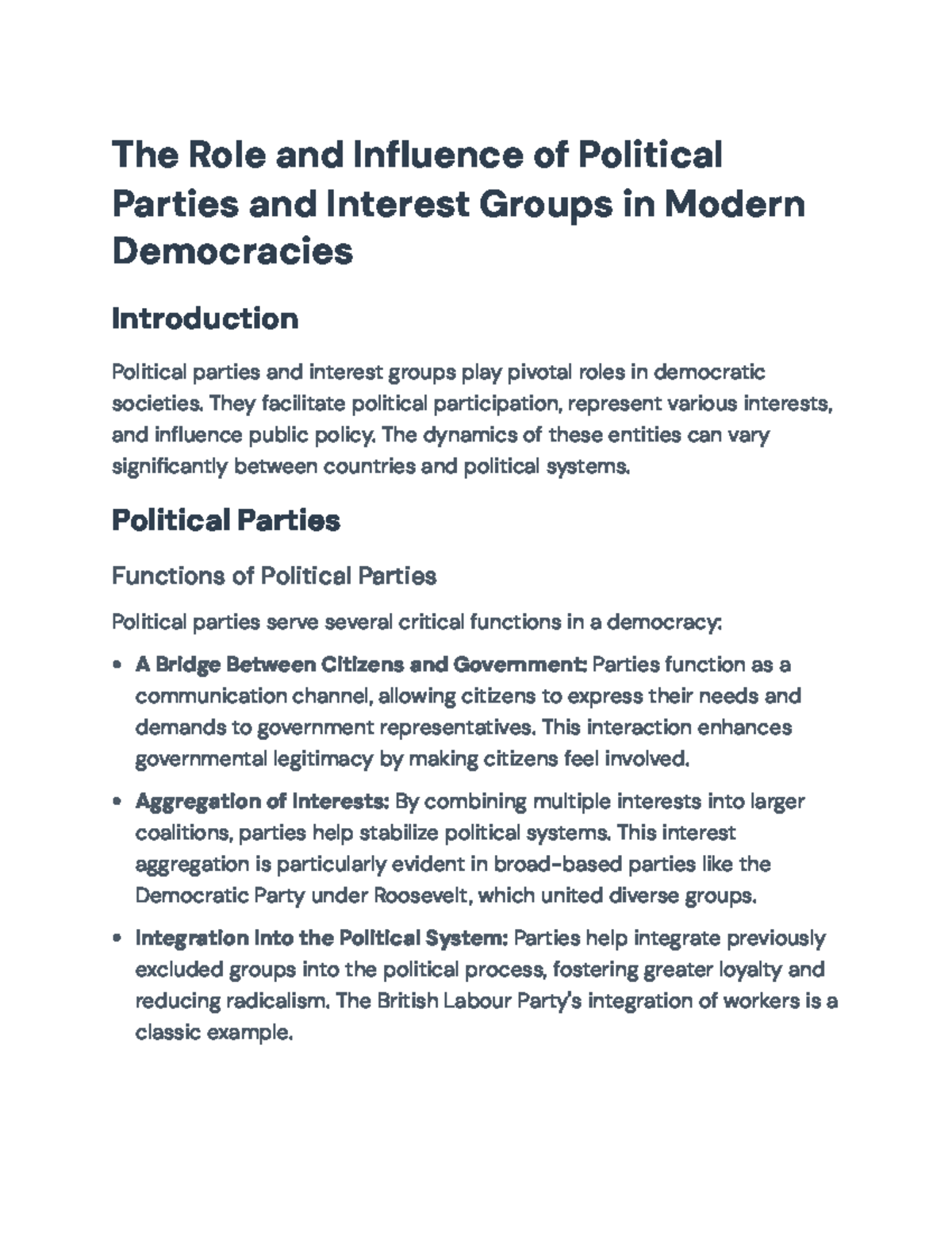 The Role of Political Parties & Interest Groups in Modern Democracies ...