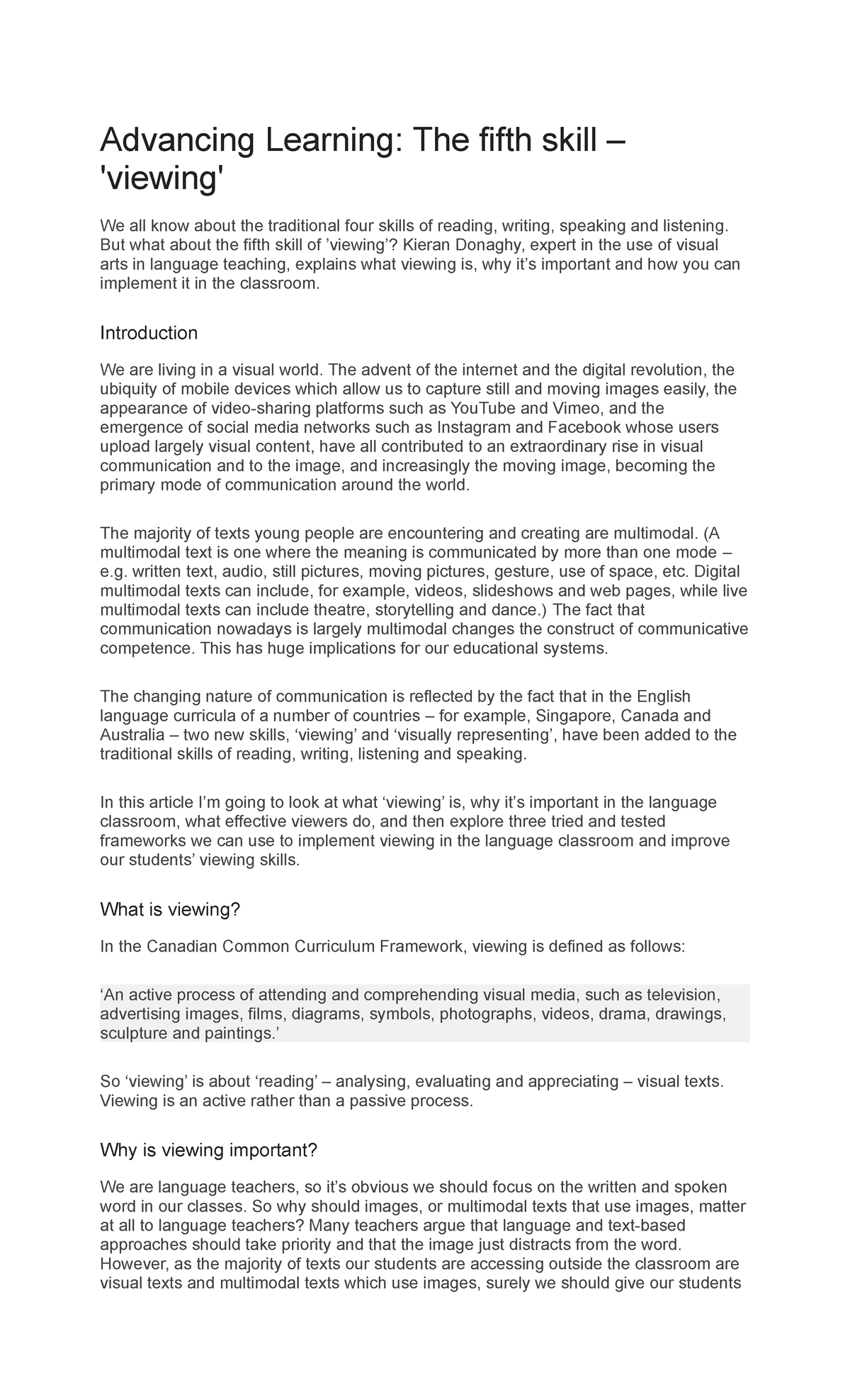 Understanding the Fifth Skill: 'Viewing' in Language Education - Studocu