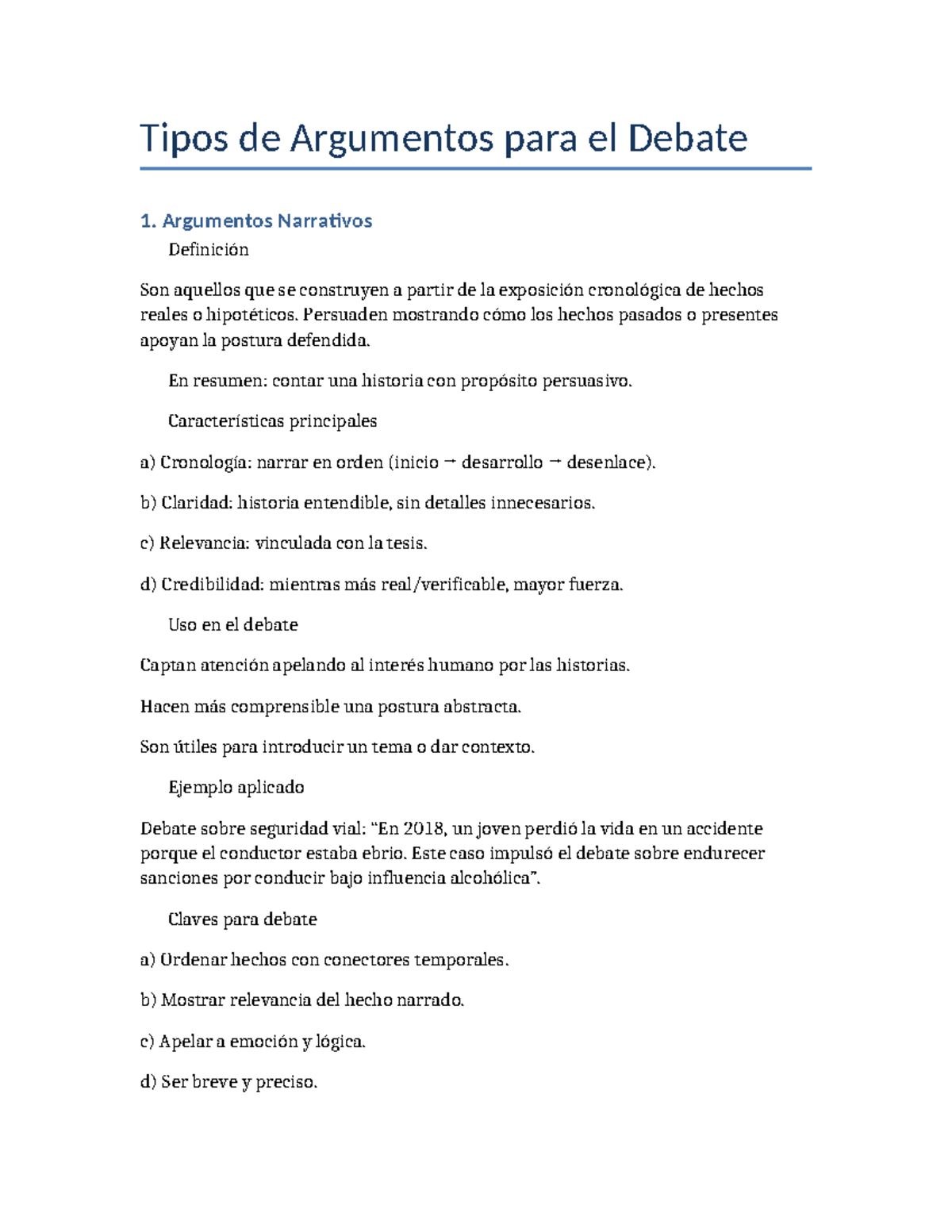 Argumentos para el Debate: Tipos y Ejemplos (Con Bibliografía) - Studocu