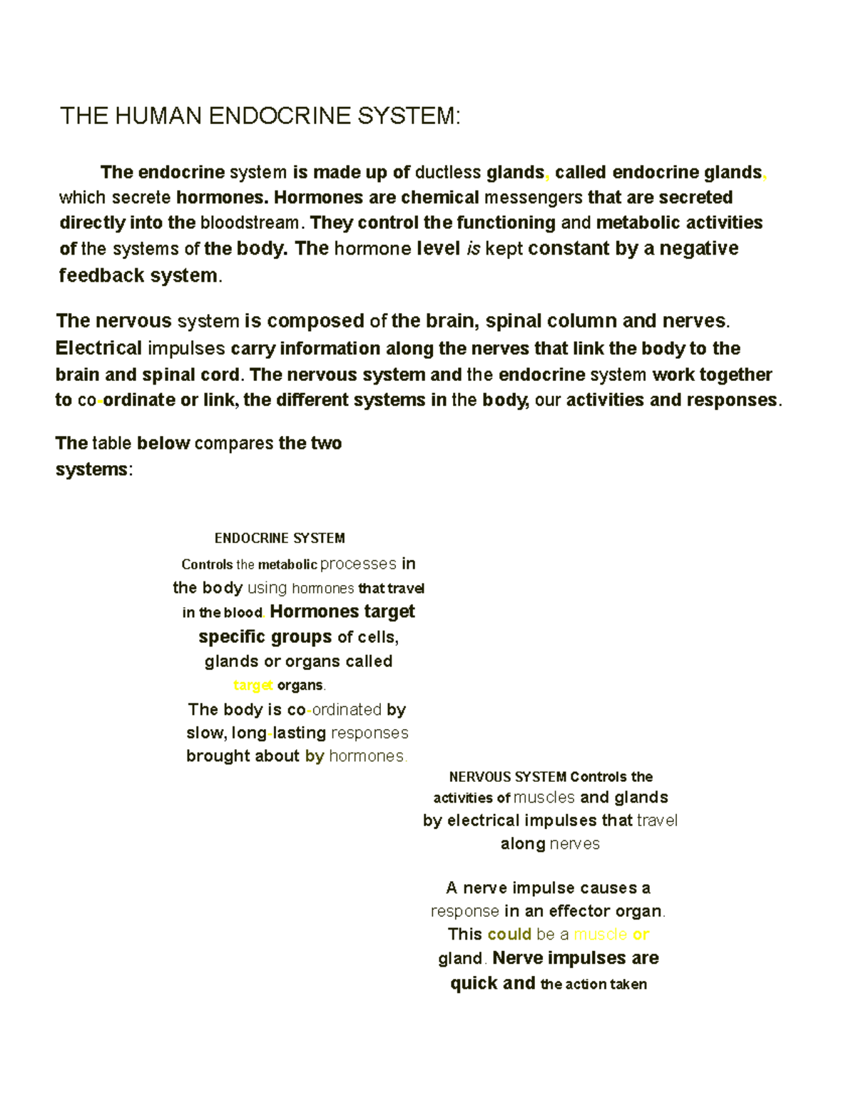 Grade 12 Endocrine System Class Notes: Hormones & Functions - Studocu