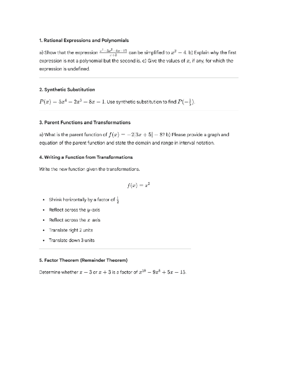 Practice Test 2: Rational Expressions, Polynomials & Functions - Studocu
