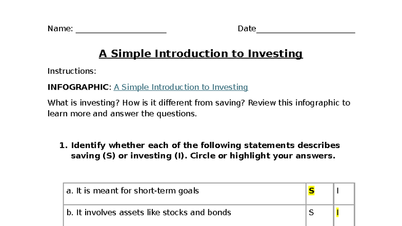 A Simple Introduction to Investing: Infographic Guide - Studocu