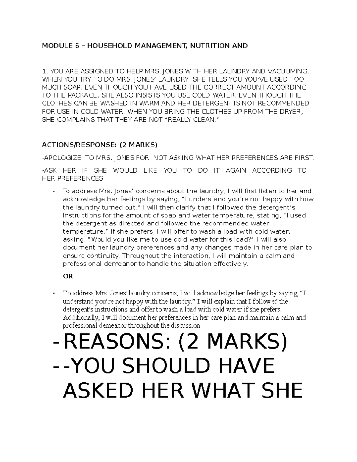 Module 6 - Assignments - MODULE 6 – HOUSEHOLD MANAGEMENT, NUTRITION AND ...