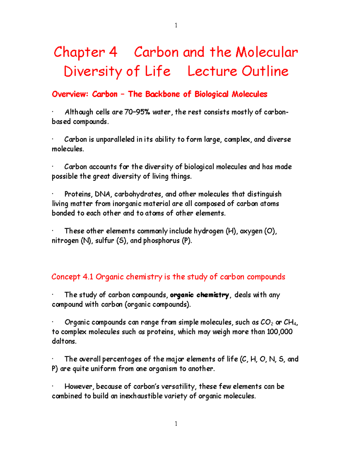 Chapter 4 - Carbon & the Molecular Diversity of Life - 1 Chapter 4 ...