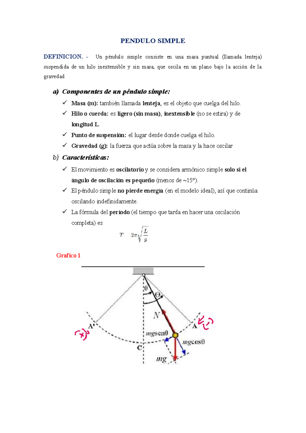 Definición de Péndulo Simple y Ejercicio 13.41 - Studocu