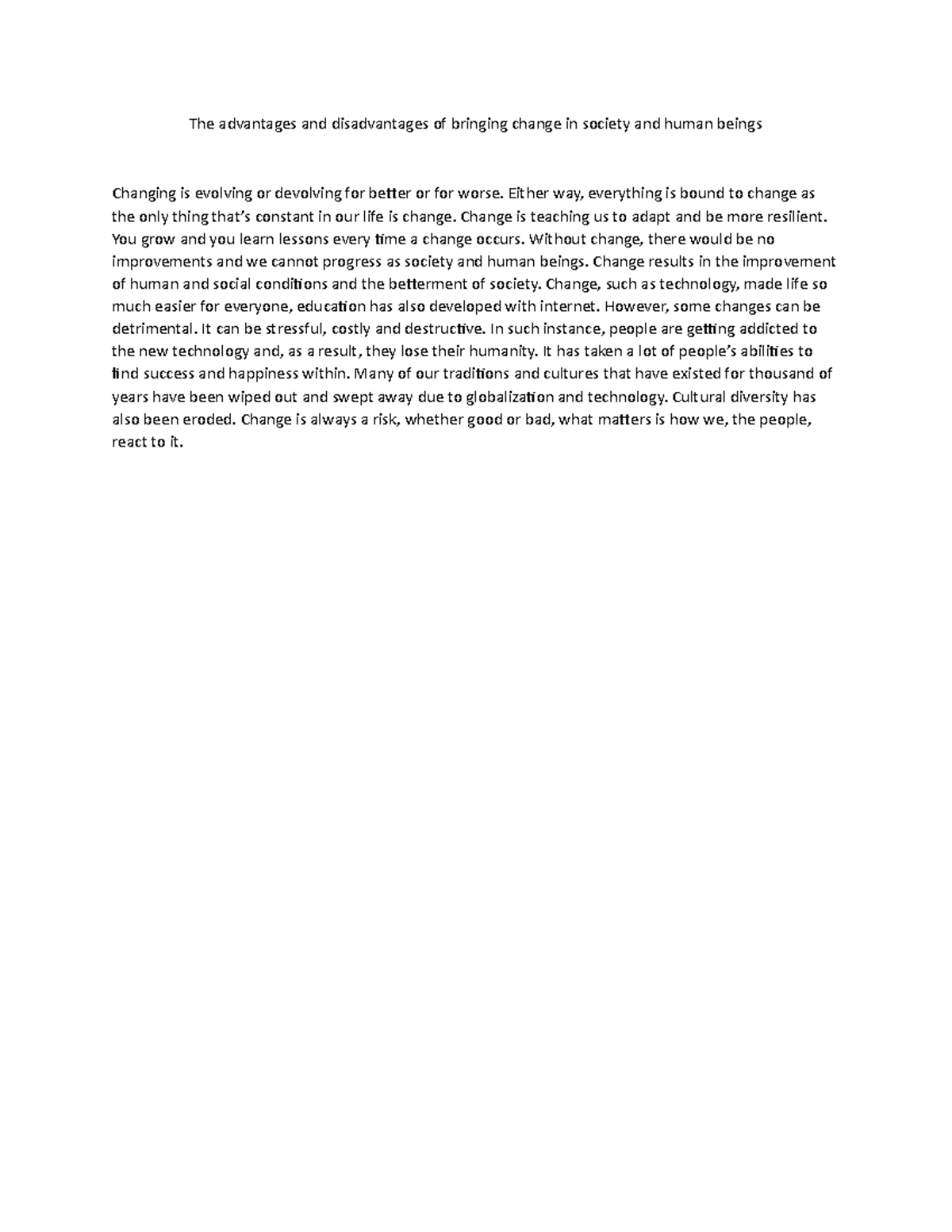 Advantages and Disadvantages Of Change In Society - The advantages and ...