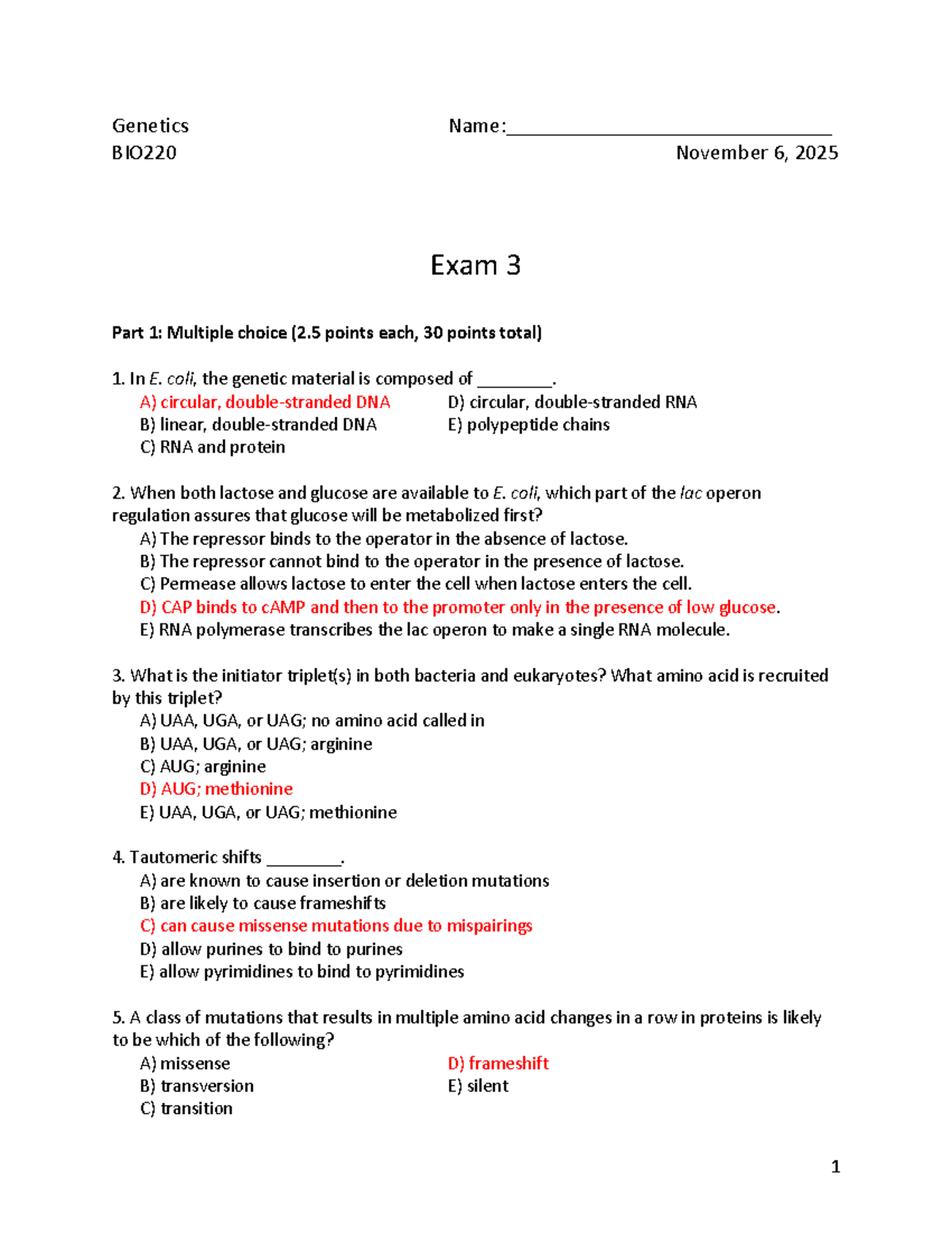 BIO220 Exam 3: Genetics - Multiple Choice & Short Answer - Studocu