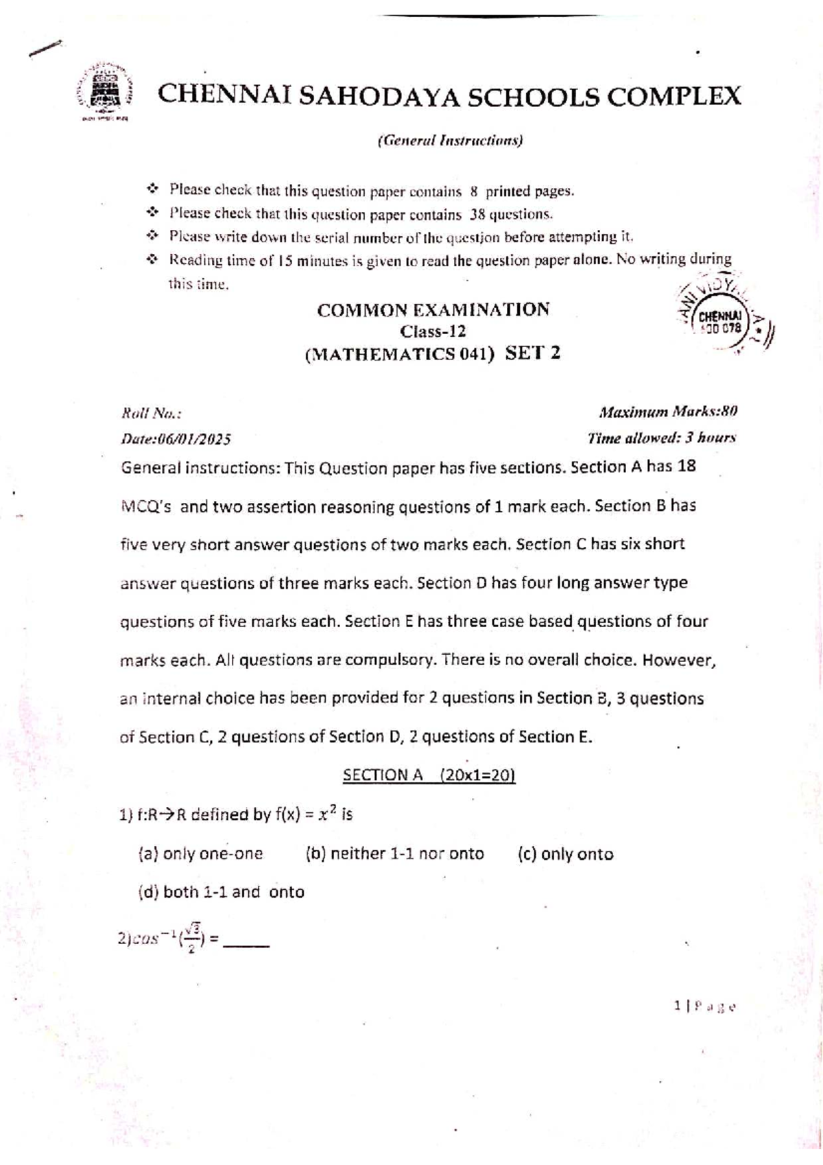 XII Sahodaya Schools Complex Mathematics Exam Paper (041) - Set 2 - Studocu