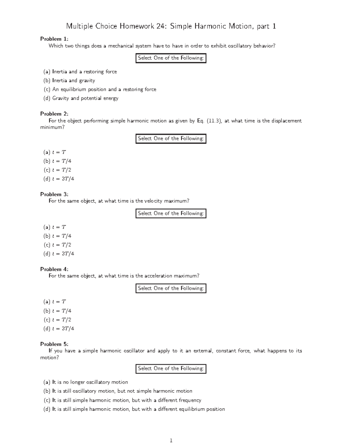 MC HW 24 - extra practice - Multiple Choice Homework 24: Simple ...