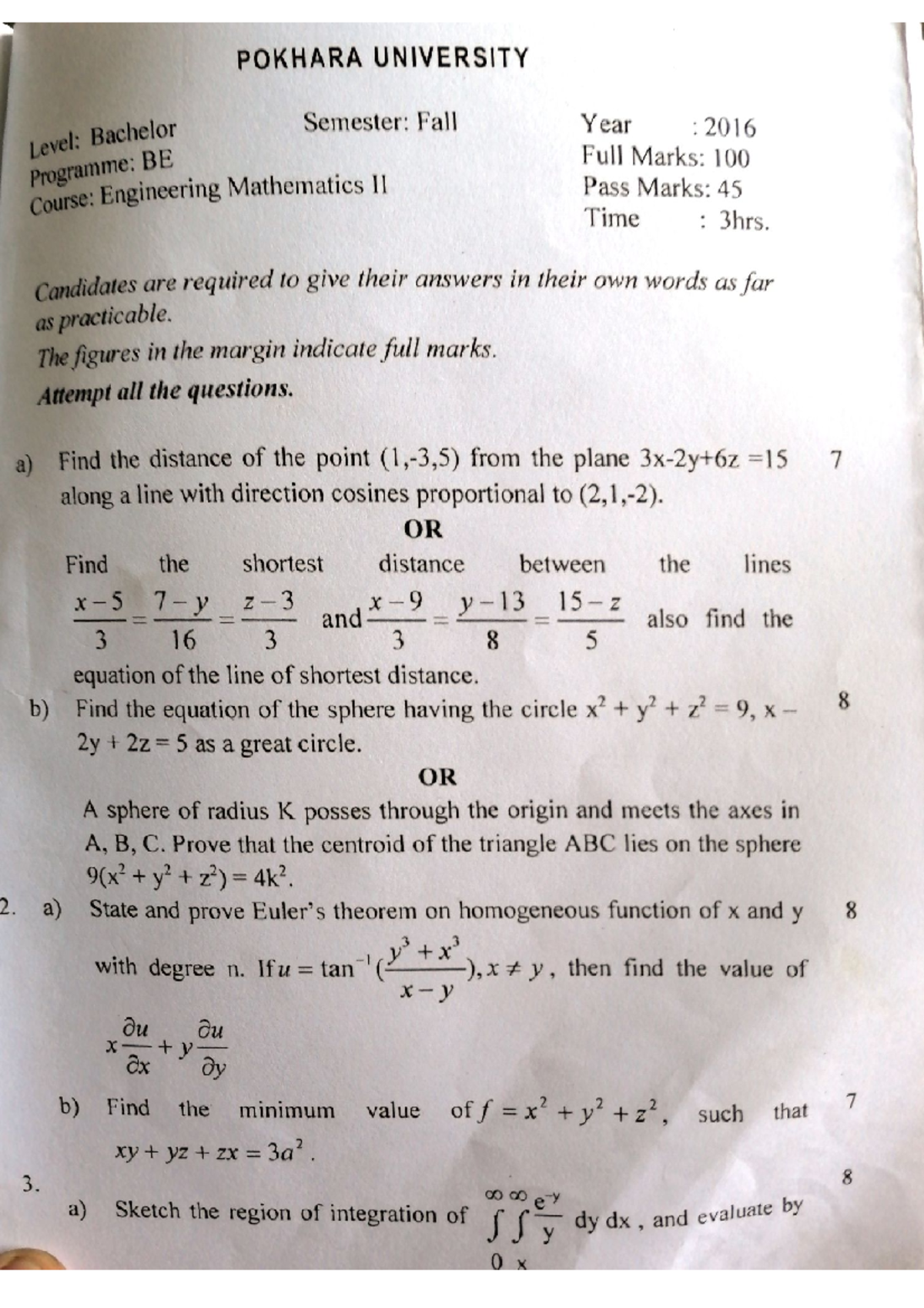 Engineering Mathematics II - Past Exam Questions (BE) - Studocu