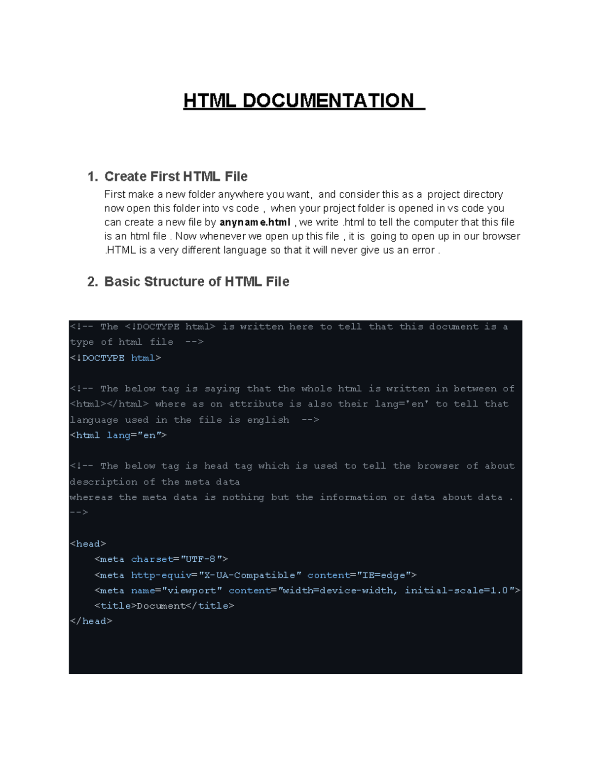 Html Documentation Creating Your First Html File And Structure Studocu