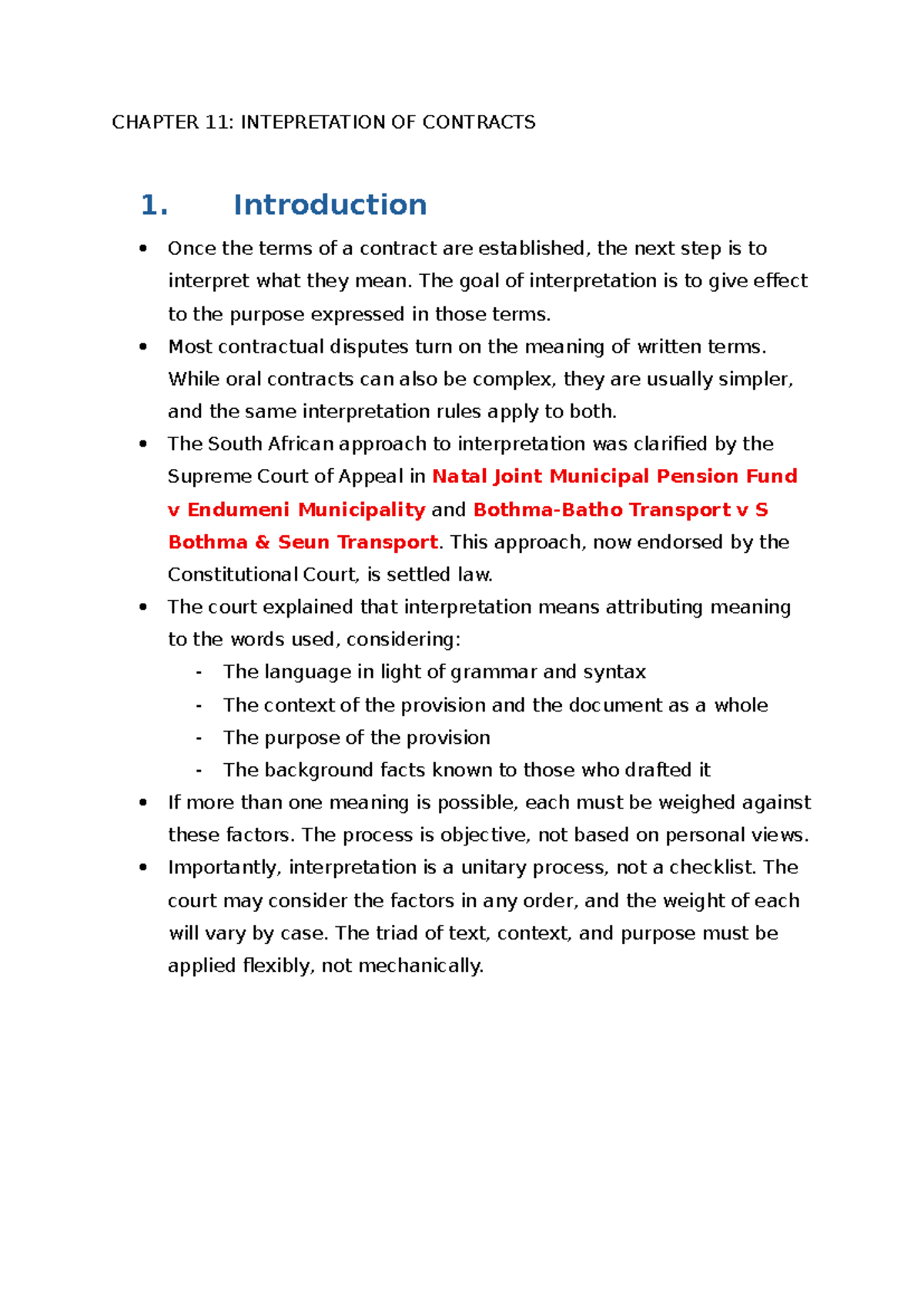 CHAPTER 11: INTERPRETATION OF CONTRACTS - Summary Notes - Studocu