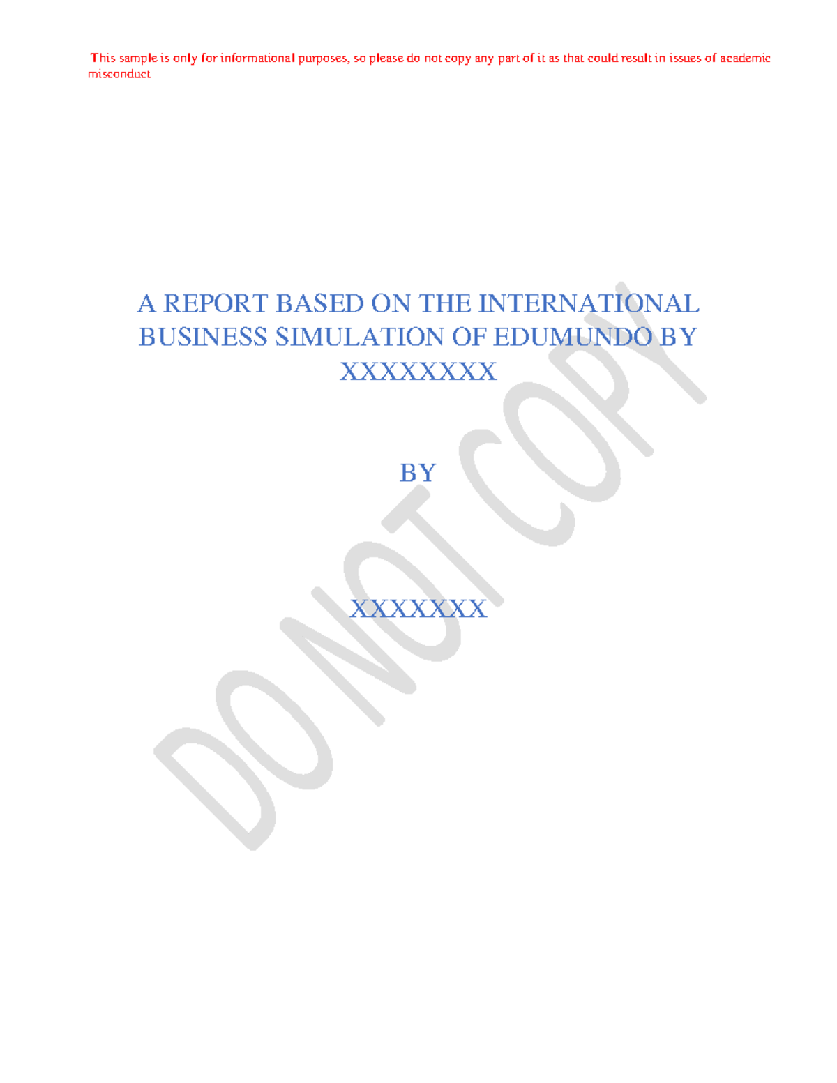 Edumundo International Business Simulation Report: Assignment 2 ...