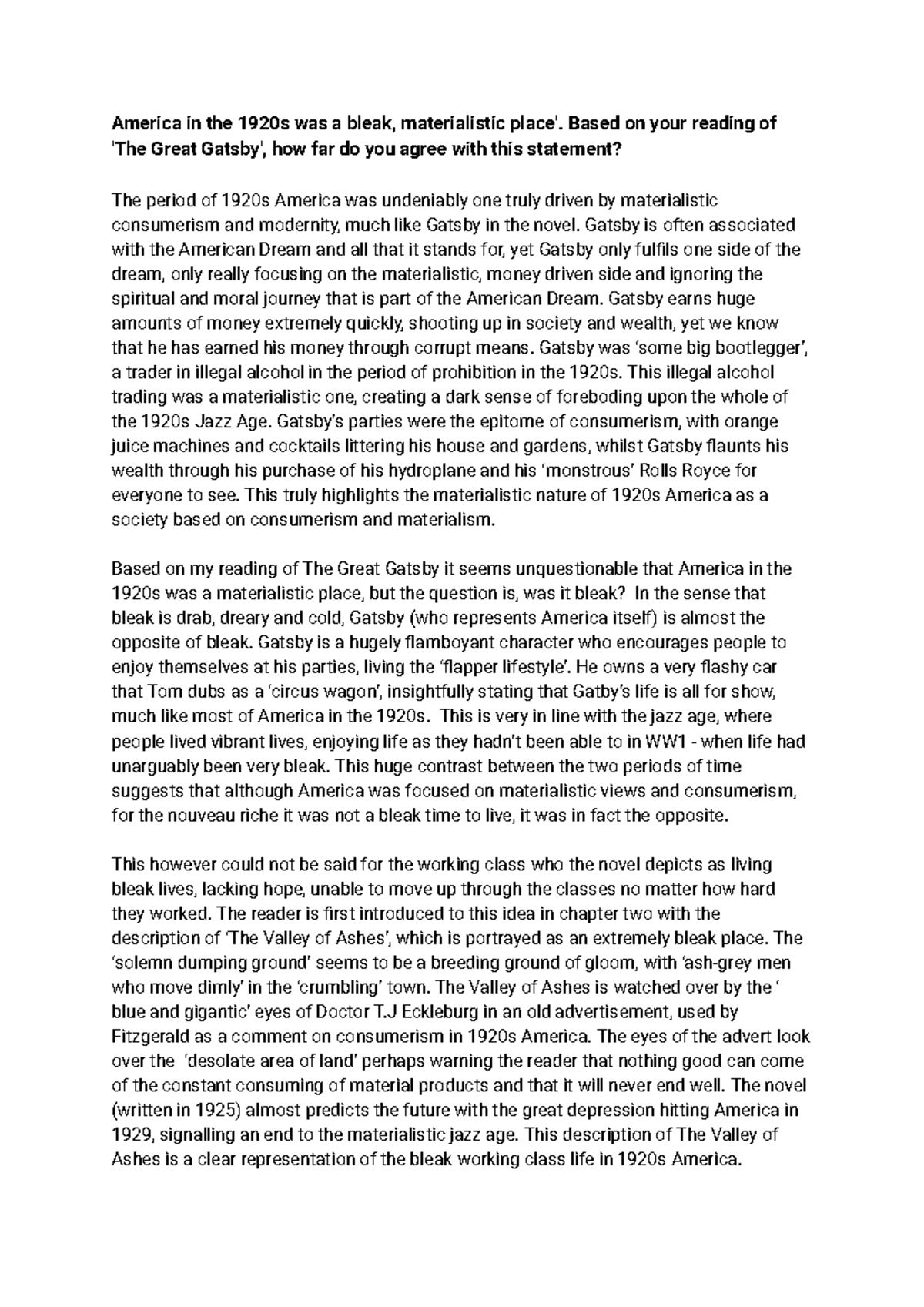 Materialism in 1920s America: A Bleak Perspective - OCR English Lit ...