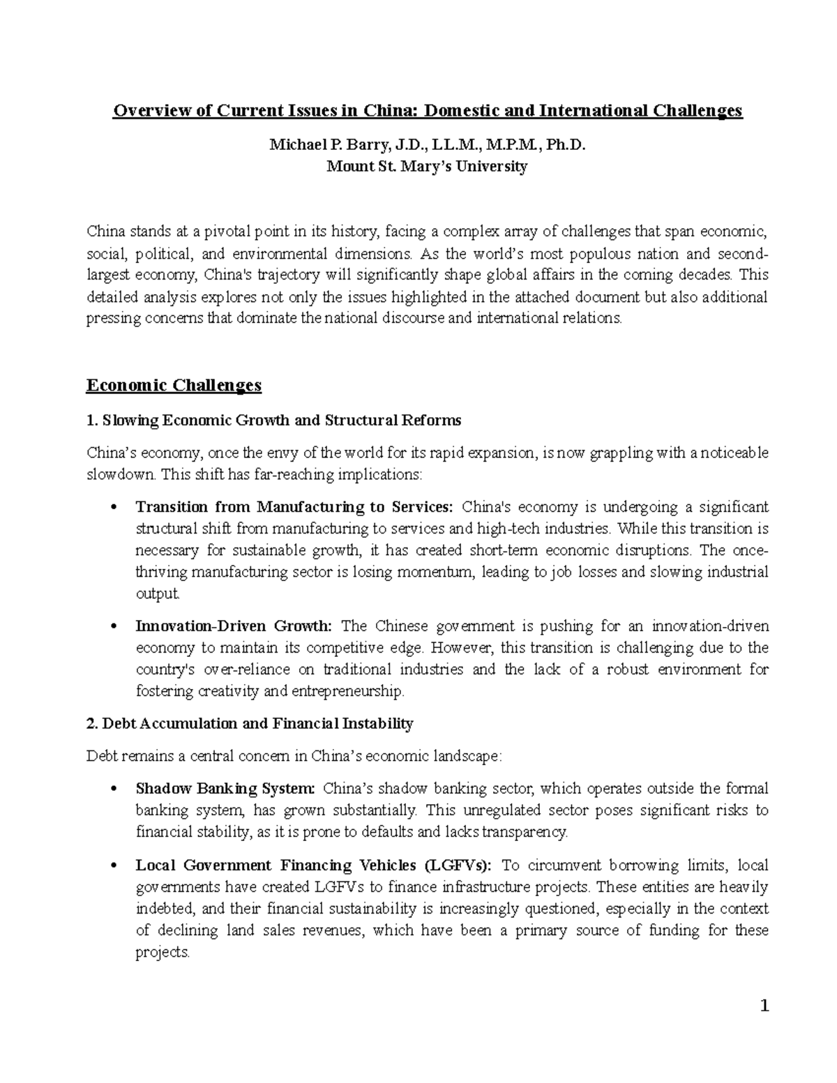 Overview of Current Issues in China: Domestic & Global Challenges - Studocu