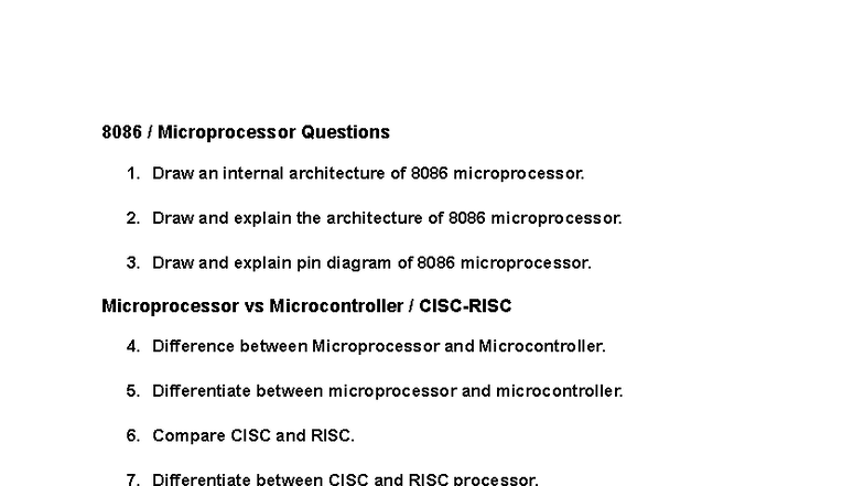 8086 & 8051 Microprocessor Architecture & Instruction Set Questions - Studocu
