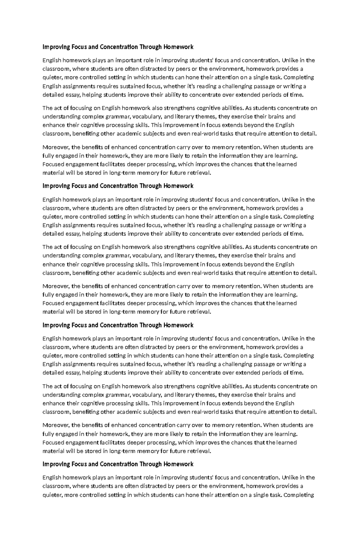 Improving Focus and Concentration Through Homework - Unlike in the ...