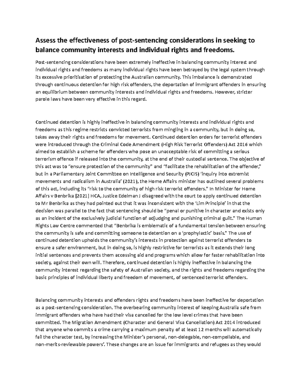 Crime: Post-sentencing considerations - Assess the effectiveness of ...