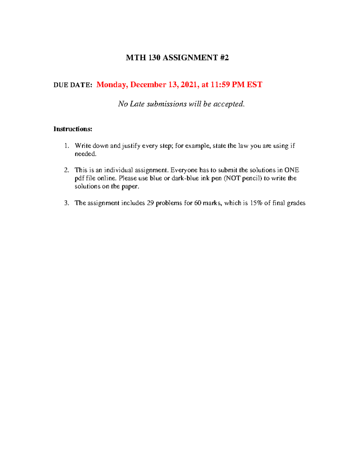 MTH 130 Assignment 2: Detailed Study Guide for Final Submission - Studocu