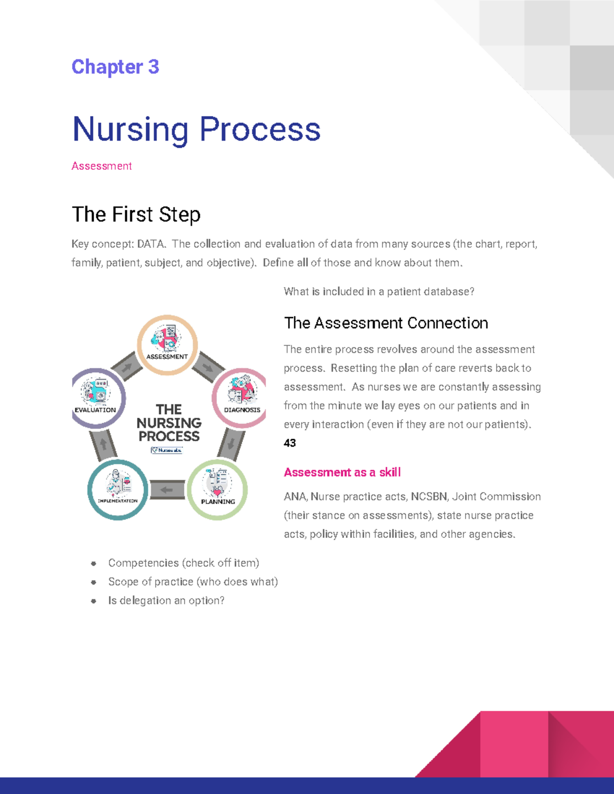 Ch 3 Nursing Process Assessment: Key Concepts & Data Sources - Studocu