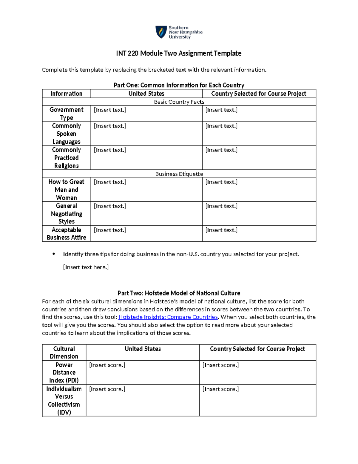 INT 220 Module 2 Assignment: Country Analysis Template - Studocu