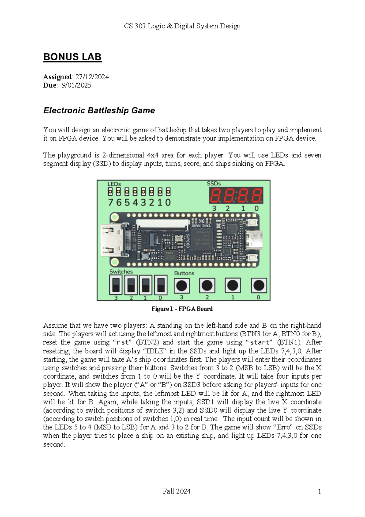 Bonus LAB FALL 2024 instructions - BONUS LAB Assigned: 27 /12/20 24 Due: 9 / 01 /20 25 ...