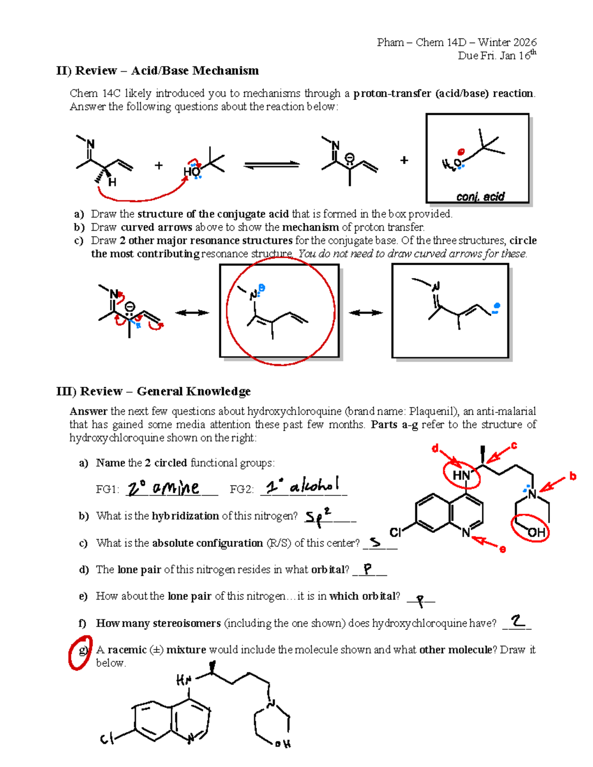 Chem 14D Winter 2026 Problem Set 4 Review on Mechanisms and ...