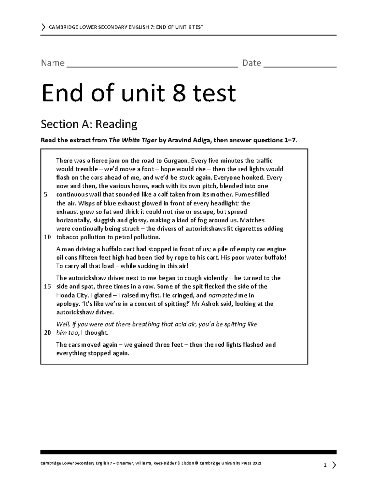 Cambridge Lower Secondary English 7 Unit 8 Test Review Studocu