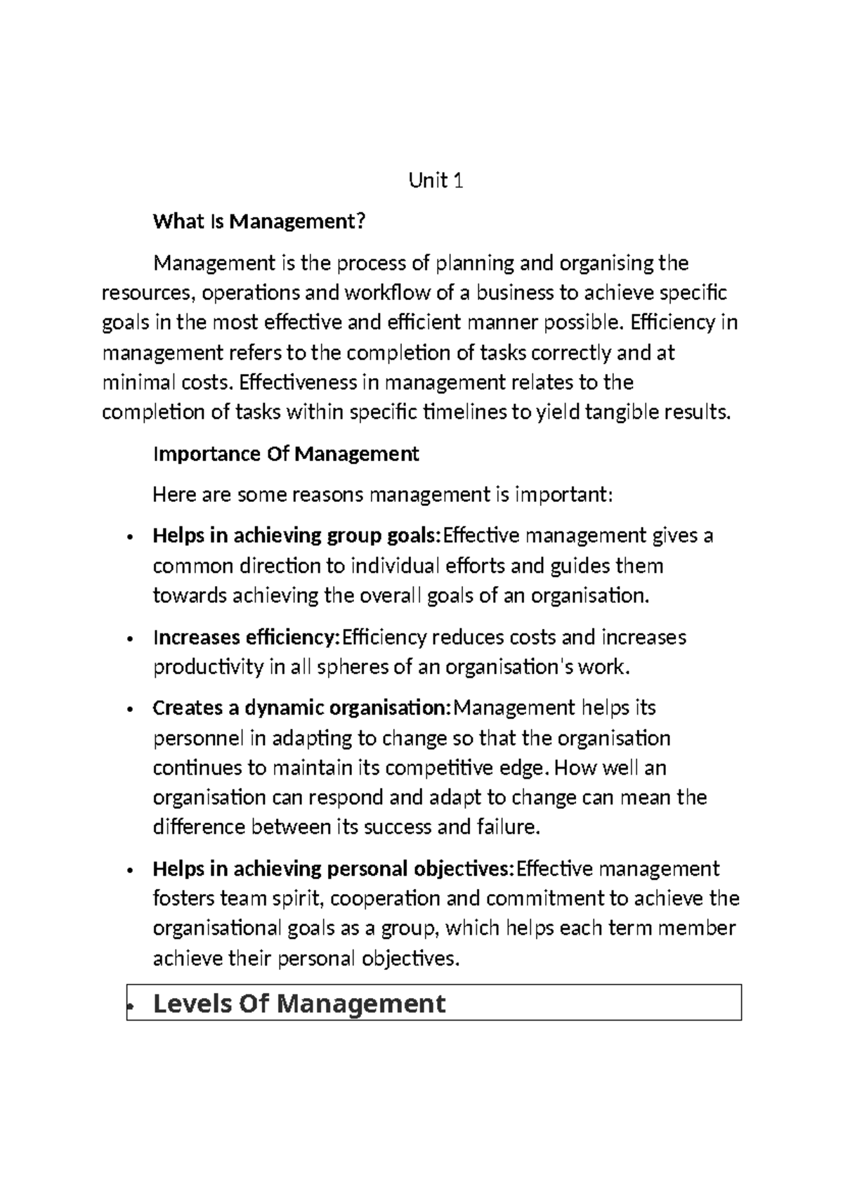 Unit 1: Introduction to Management Concepts (MCOB) - Studocu